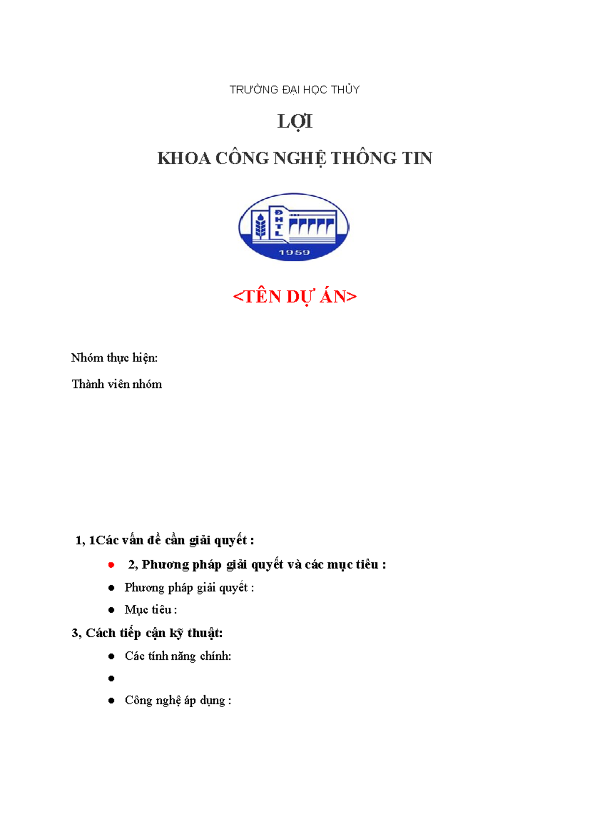 NV1 KHDA Template - NVU - TRƯỜNG ĐẠI HỌC THỦY LỢI KHOA CÔNG NGHỆ THÔNG ...