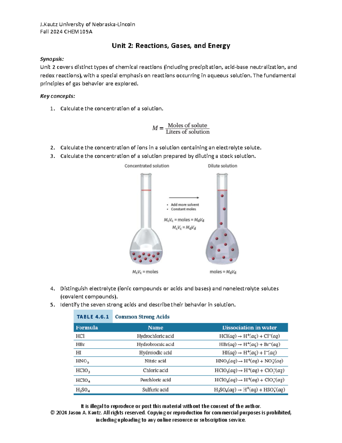CHEM109A Fall 2024 Unit 2 Review: Reactions, Gases & Energy - Studocu