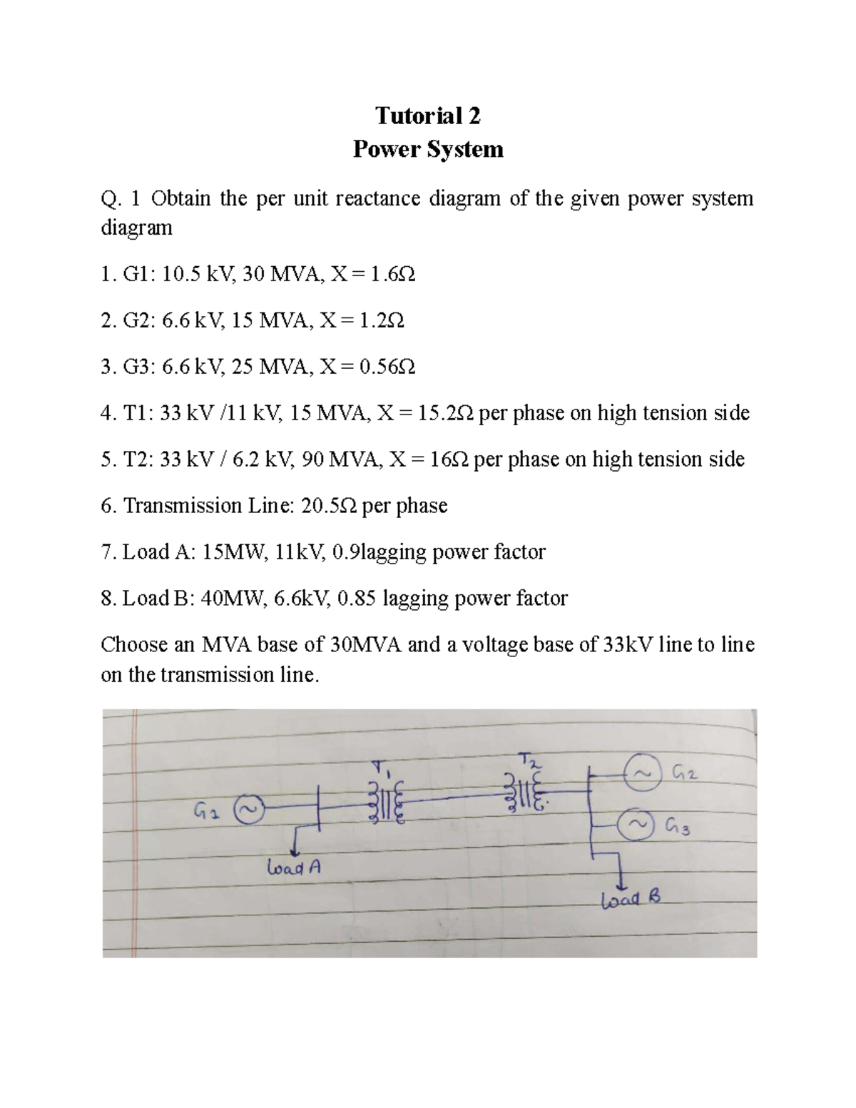 Tutorial 2: Power System Reactance & Impedance Diagrams - Studocu