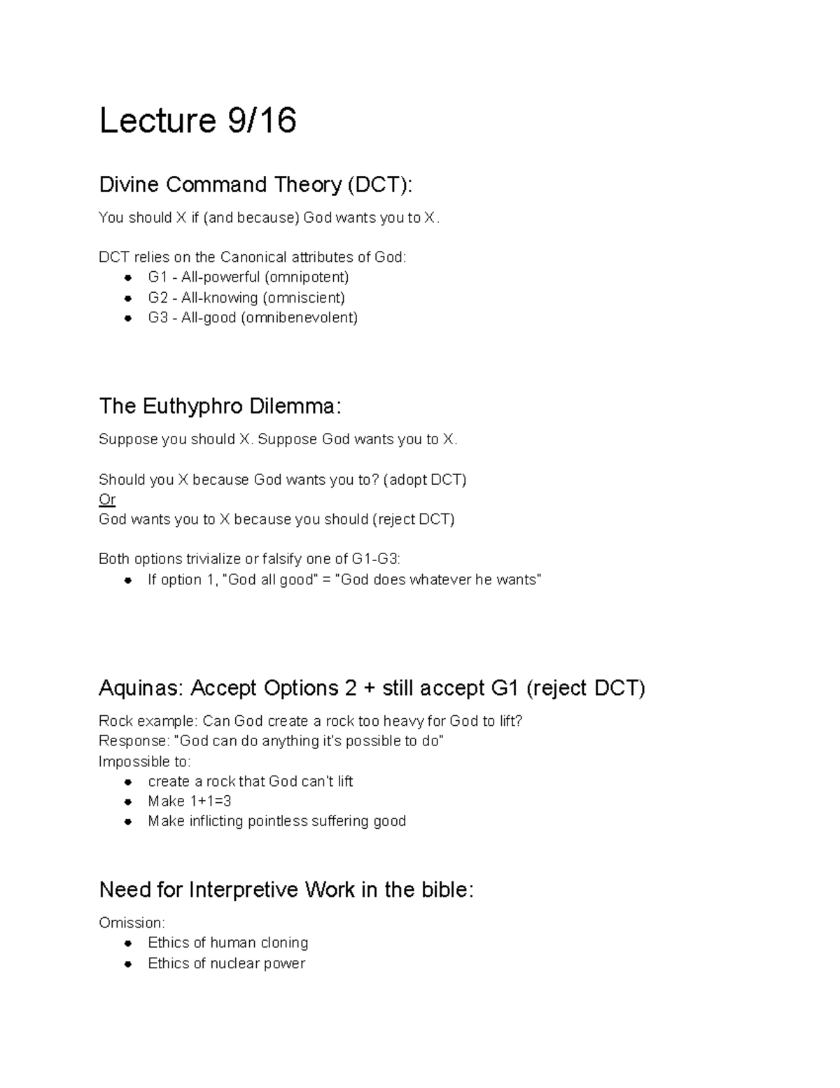 Lecture Notes on Divine Command Theory & Euthyphro Dilemma (DCT) - Studocu