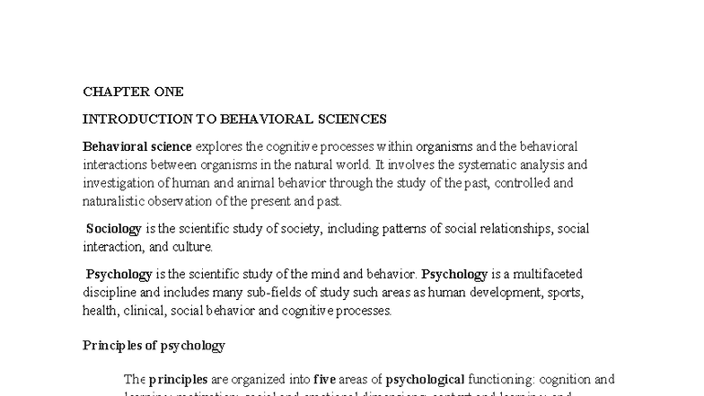 Introduction TO Behavioral Science 1 - CHAPTER ONE INTRODUCTION TO ...