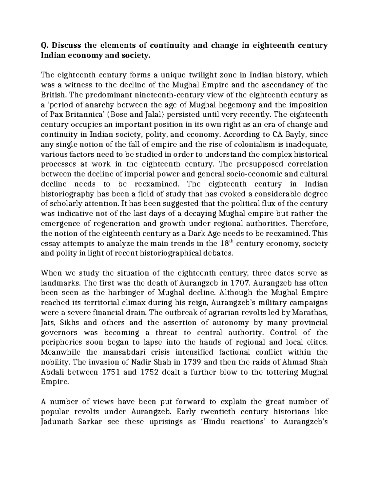 Elements of Continuity and Change in 18th Century India: A Study - Studocu
