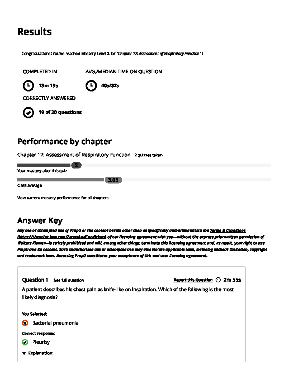 PrepU CH 17: Mastery Assessment of Respiratory Function Results - Studocu