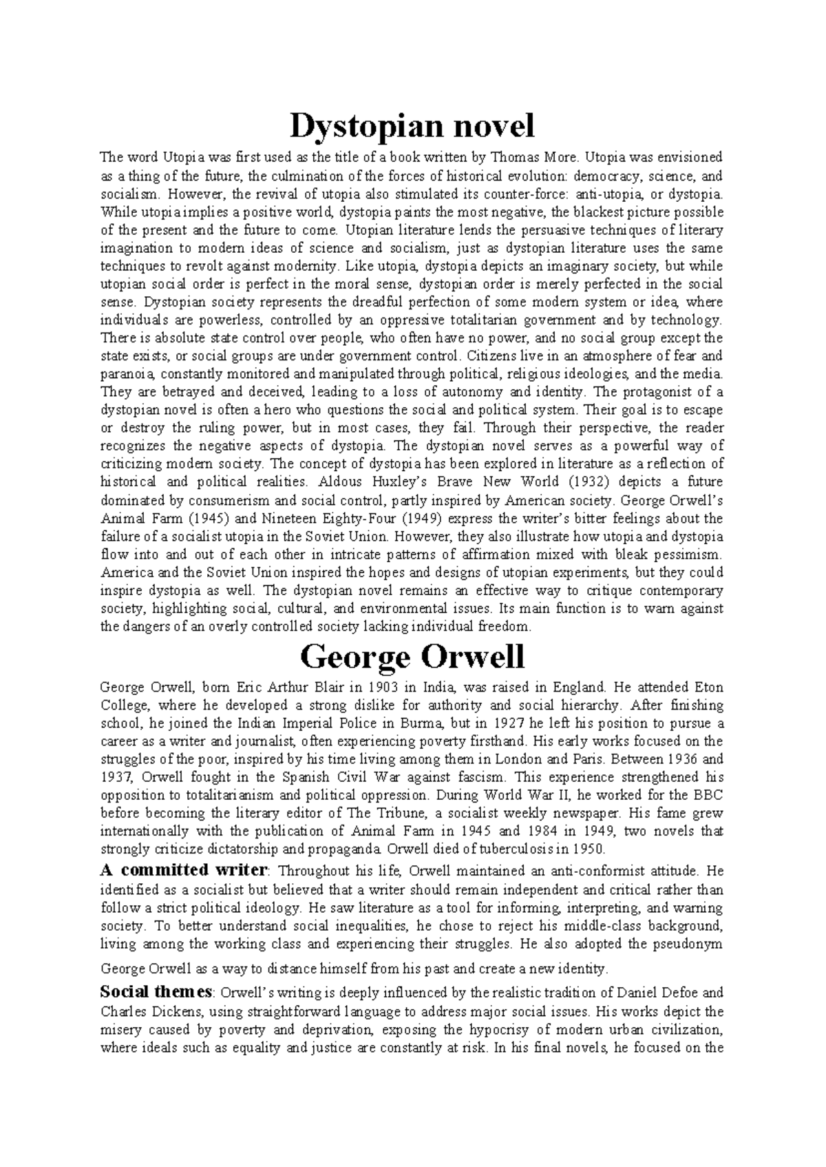 Dystopian Themes in Orwell's 1984: A Critical Analysis of ...