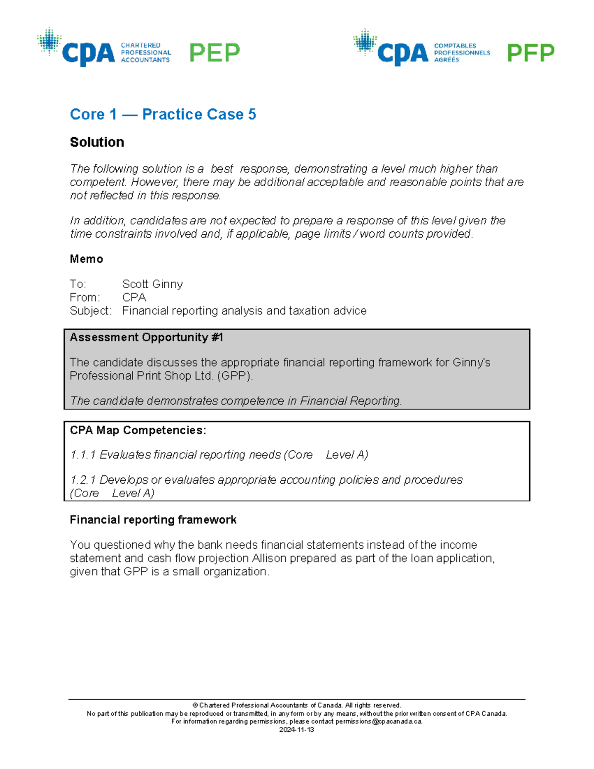 Core 1 Practice Case 5 Solution: Financial Reporting & Taxation ...