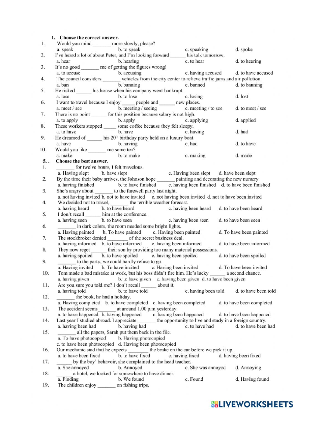 ENG 101: Infinitive and Gerund Practice Exercises - Studocu