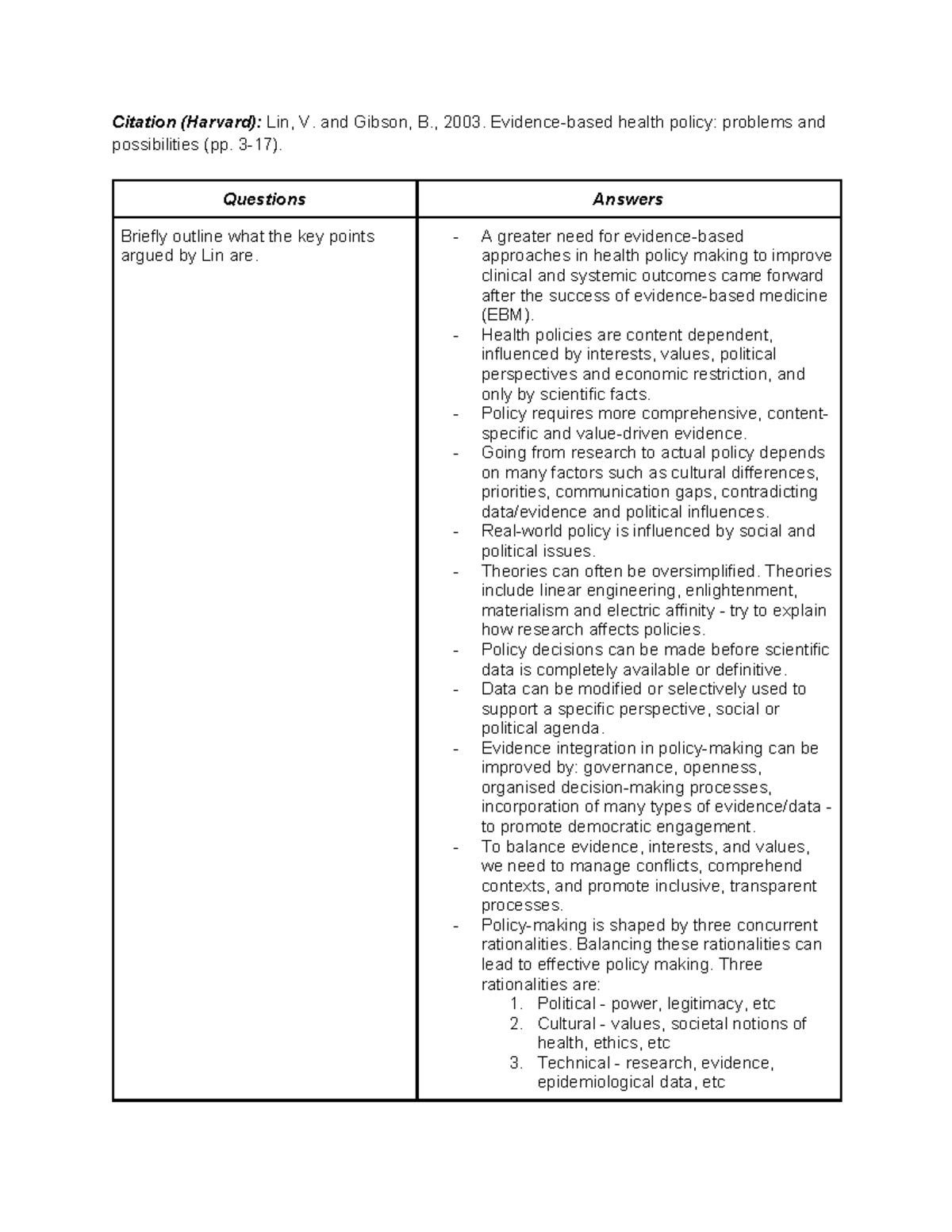 HLTH 1001 - Week 9 Reading Template: Key Points on Health Policy - Studocu