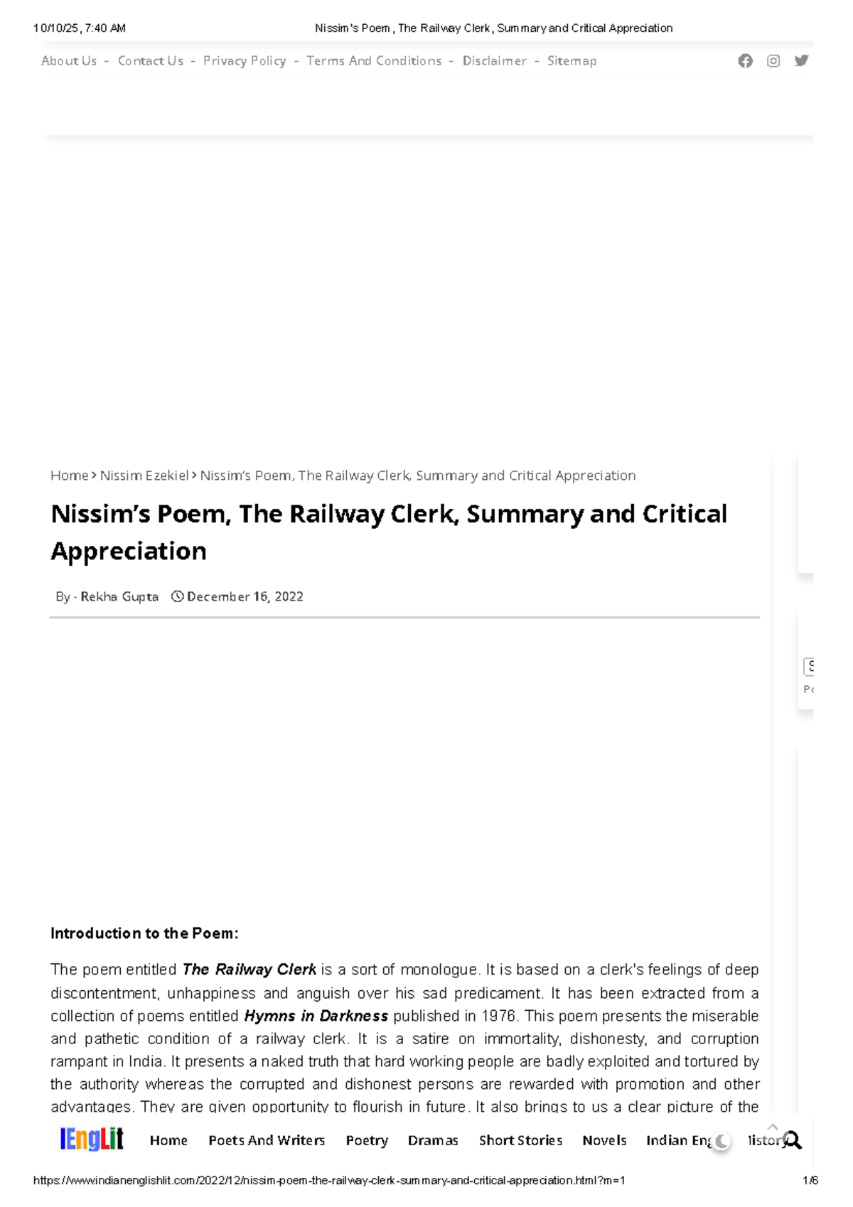 ENGLISH 7:40 AM Poem, The Railway Clerk: Summary & Analysis - Studocu
