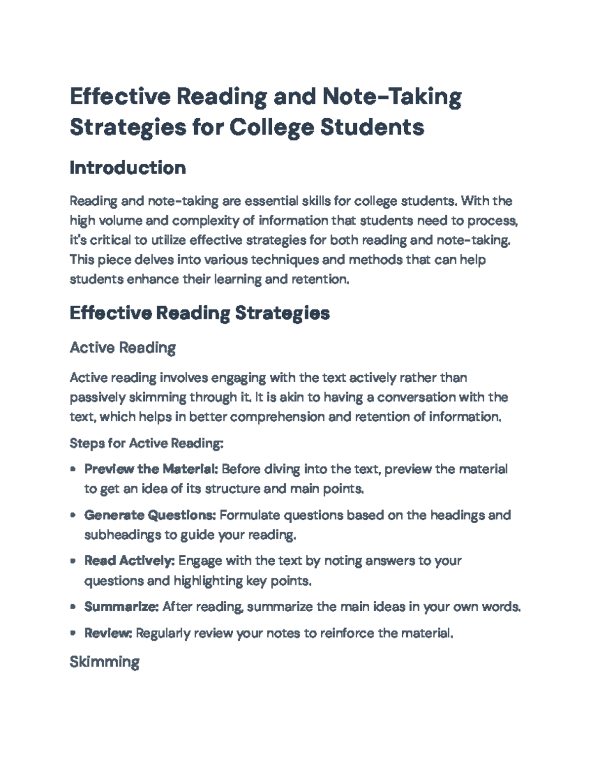 Effective Reading & Note-Taking Strategies for Academic Success - Studocu