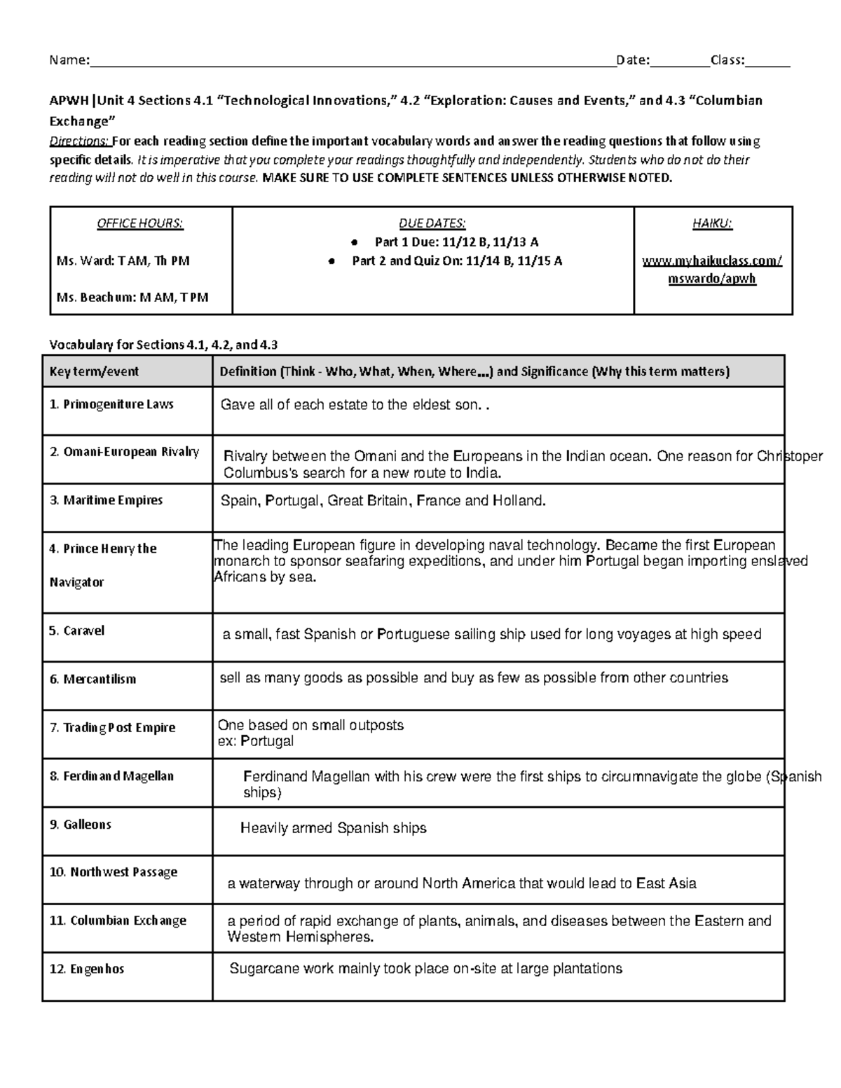 APWH Unit 4: Sections 4.1-4.3 Study Guide and Vocabulary Notes - Studocu