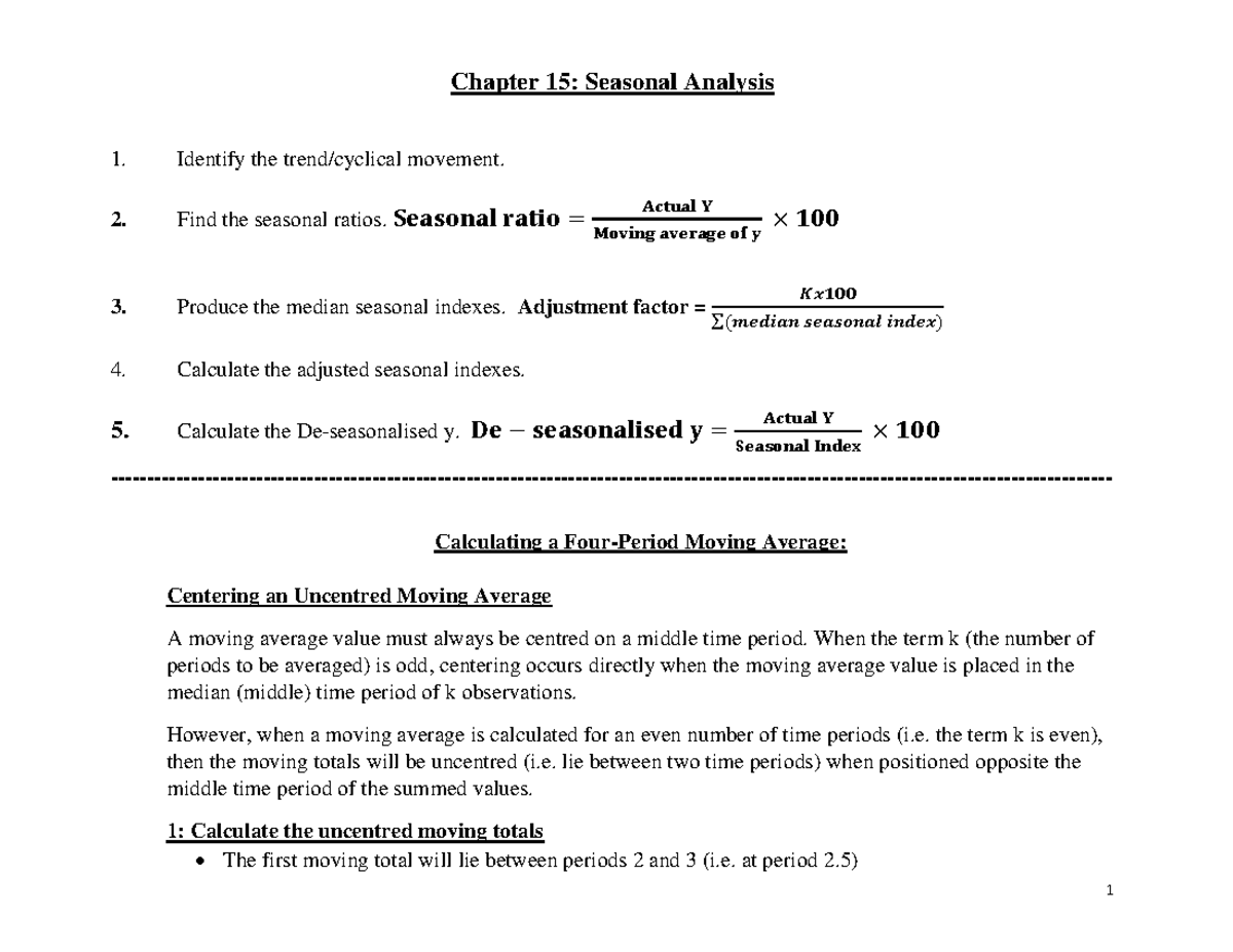 Chapter 15: Seasonal Analysis & Moving Averages in Stats - Studocu