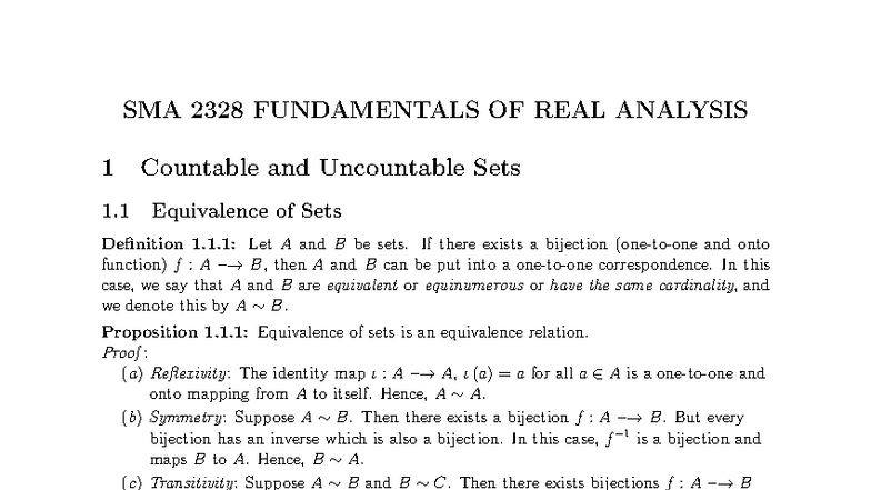 SMA 2328 Fundamentals of Real Analysis Lecture Notes - Studocu
