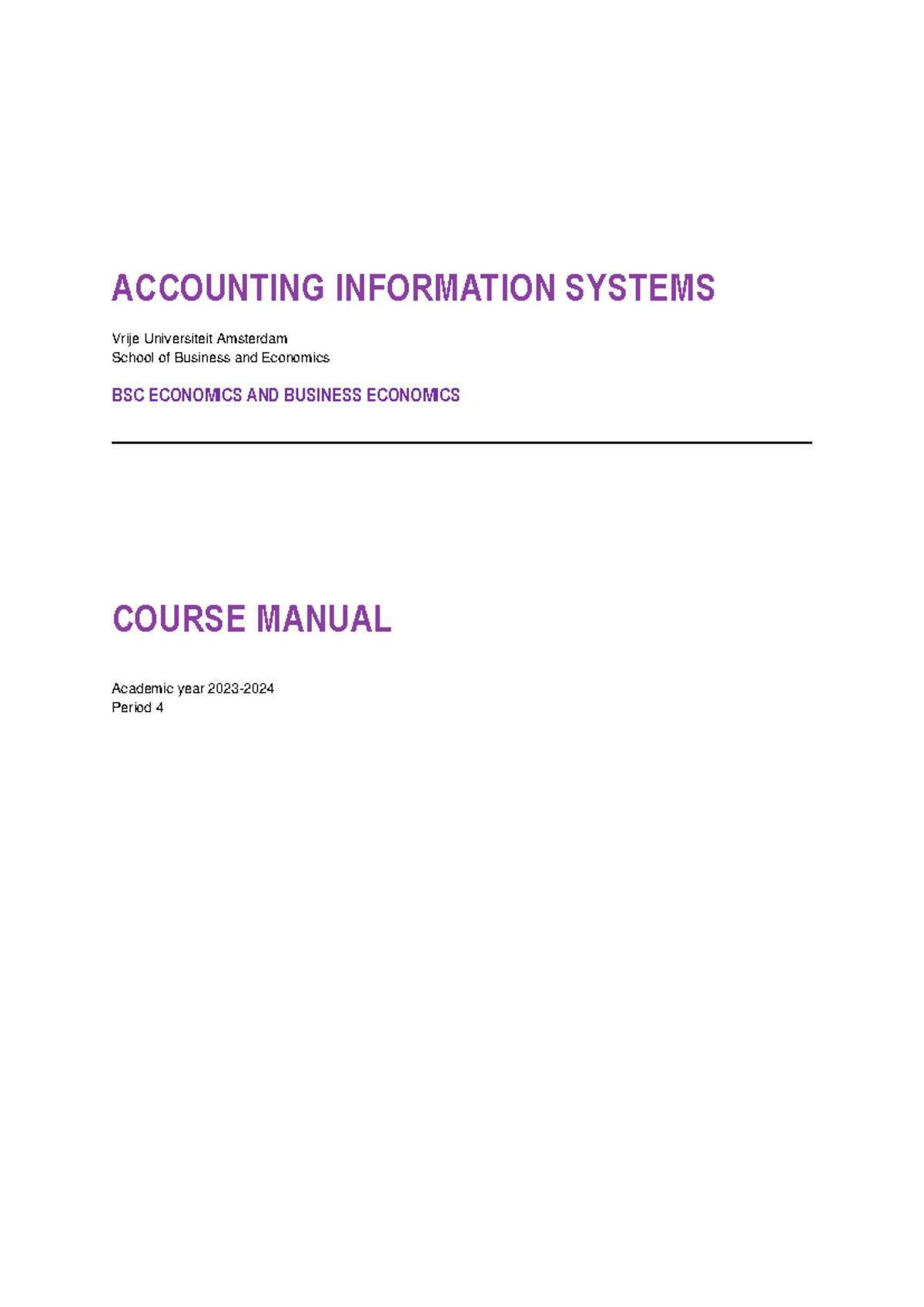 SBE BSc Economics & Business Economics: AIS Course Manual 2023-24 ...