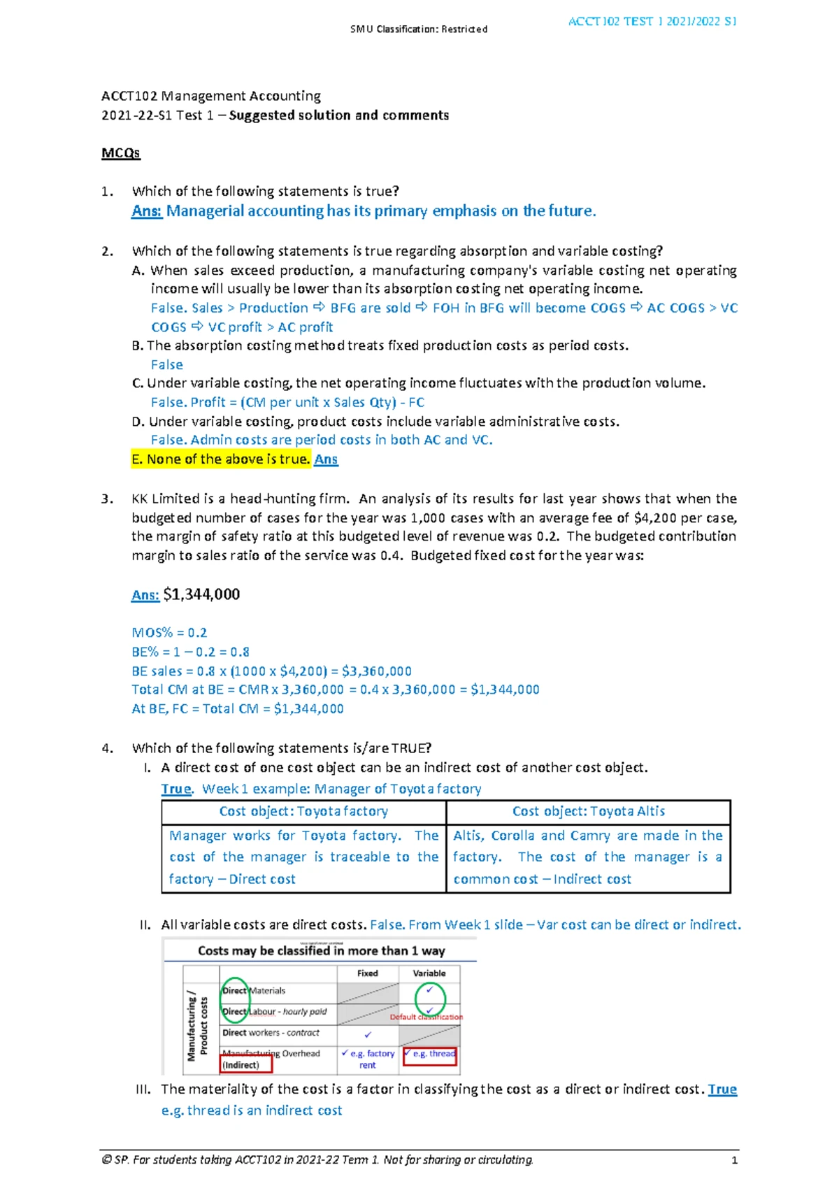 ACCT102 Management Accounting Course Info & Assessment Details - Studocu