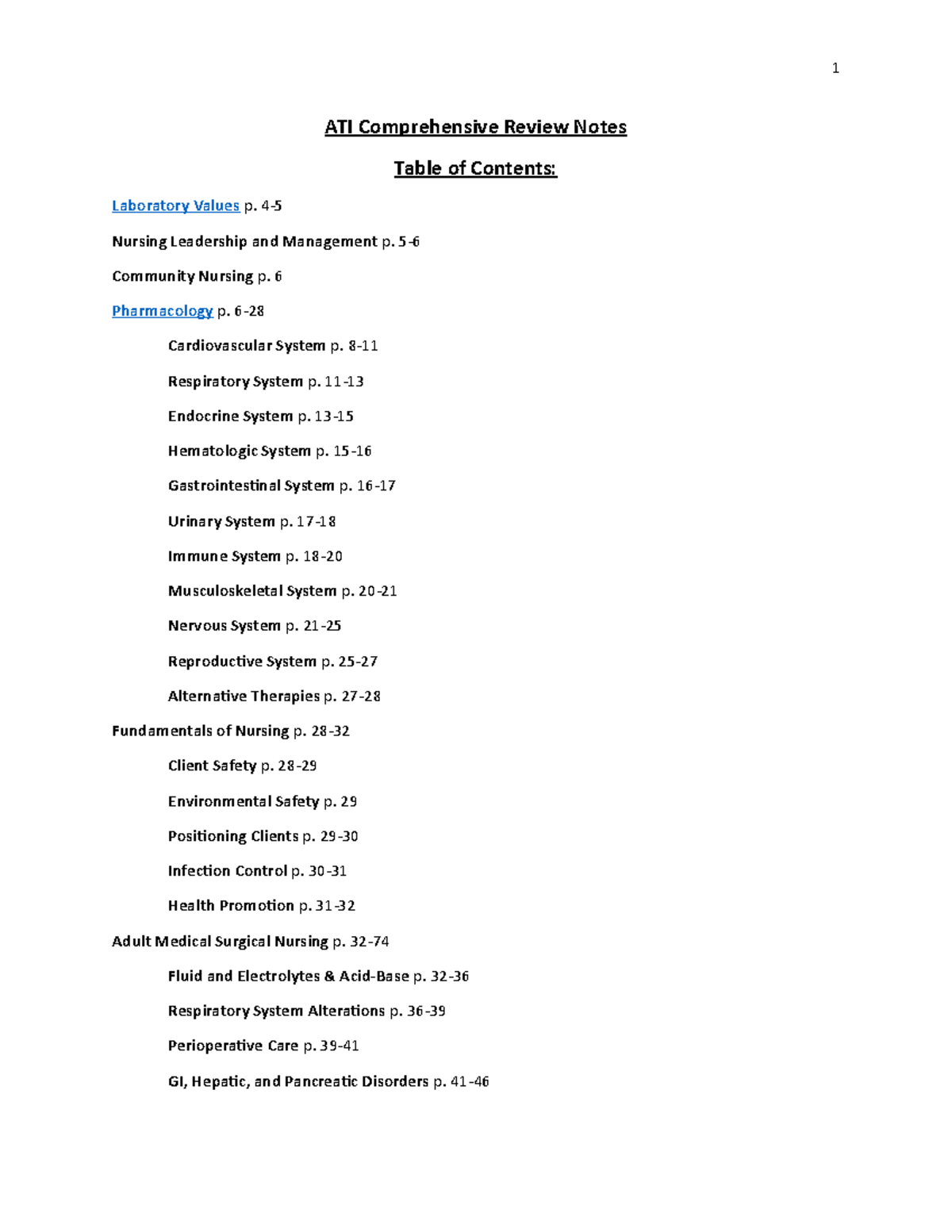 ATI Comprehensive Review - 4- Table of Contents: Nursing Leadership and ...