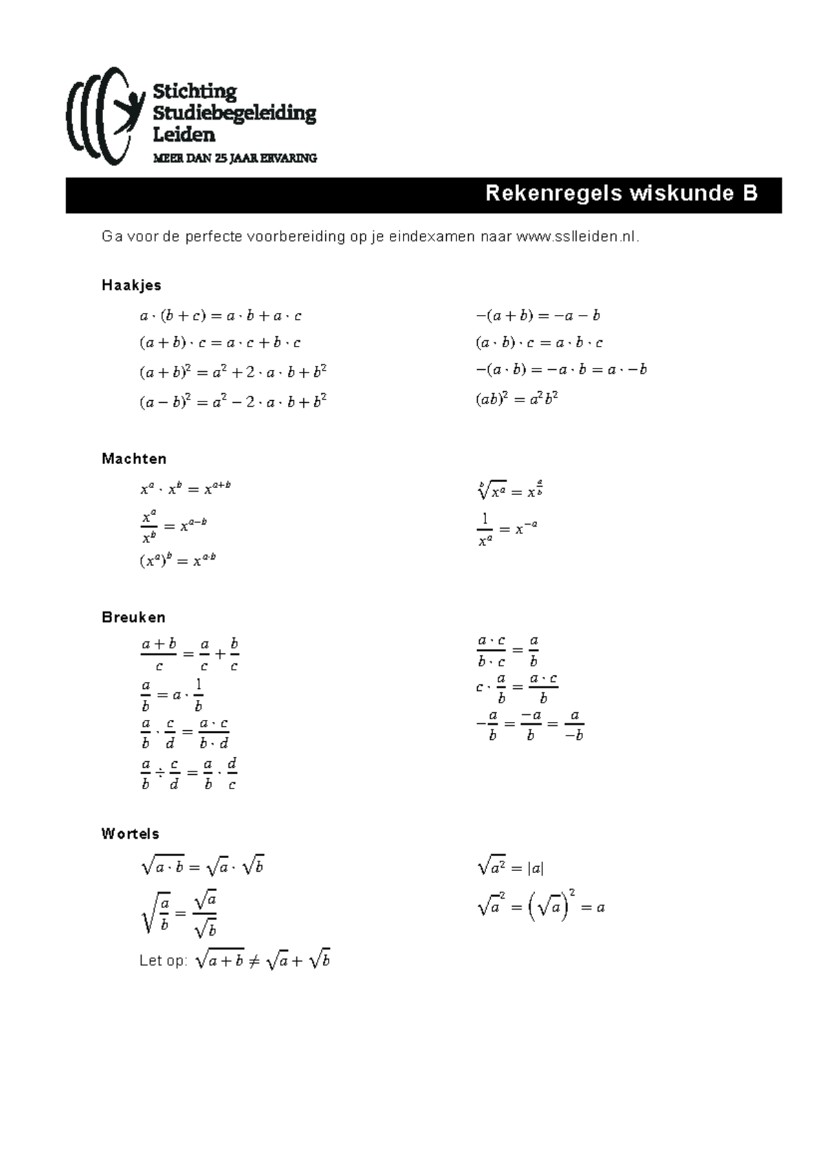 Rekenregels voor Wiskunde B: Essentiële Formules en Kernconcepten ...
