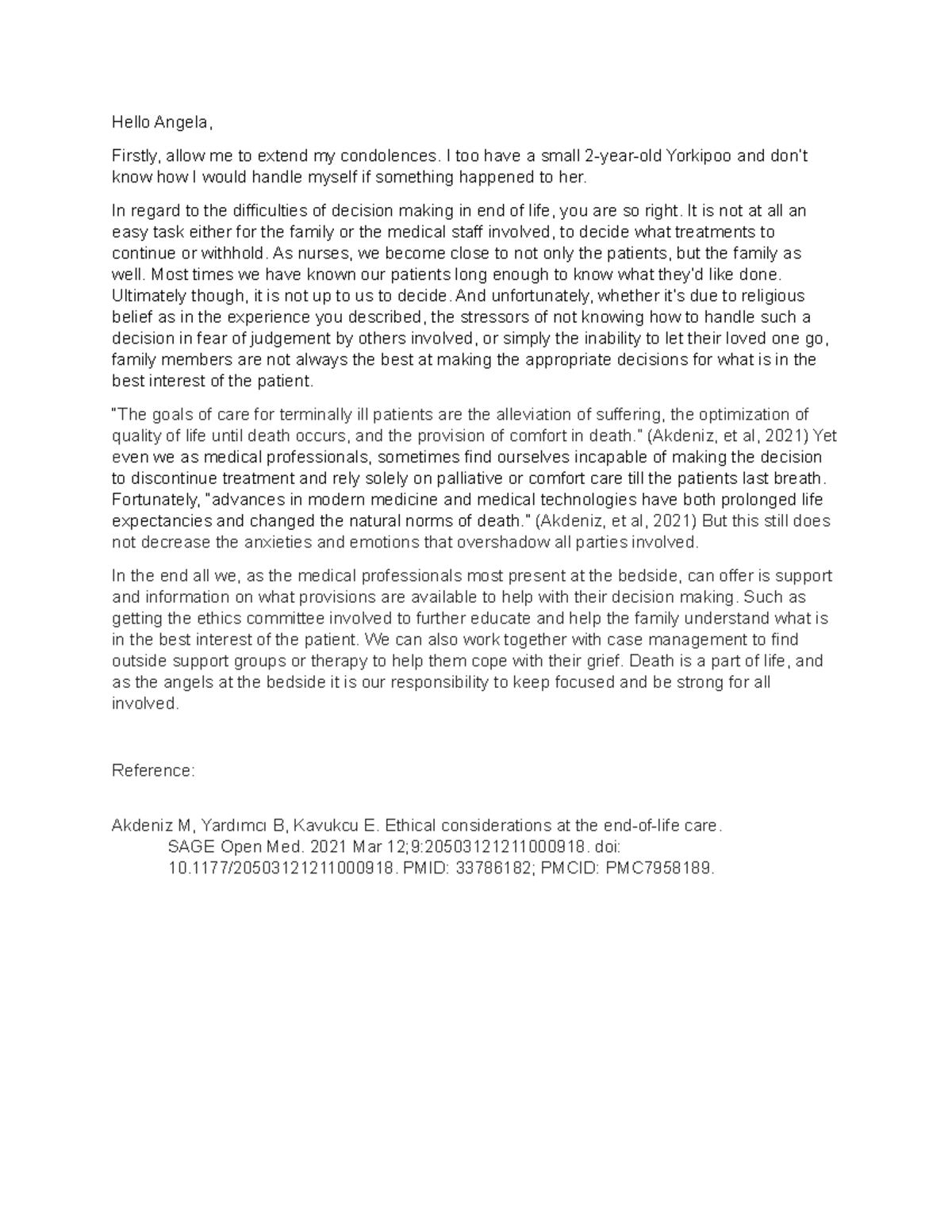 Module 2: Reflection on End-of-Life Decision Making in Nursing - Studocu