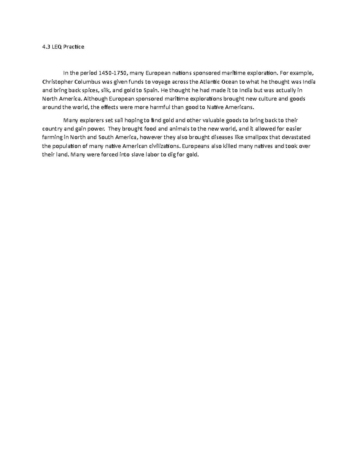 AP World History Unit 4.3 Practice DBQ on Maritime Exploration Effects ...