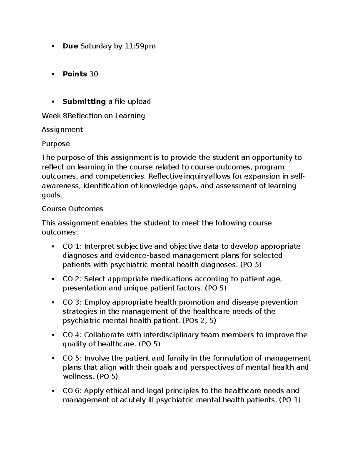 NR606 Week 8 Reflection on Learning Assignment: Self-Assessment and Growth - Studocu