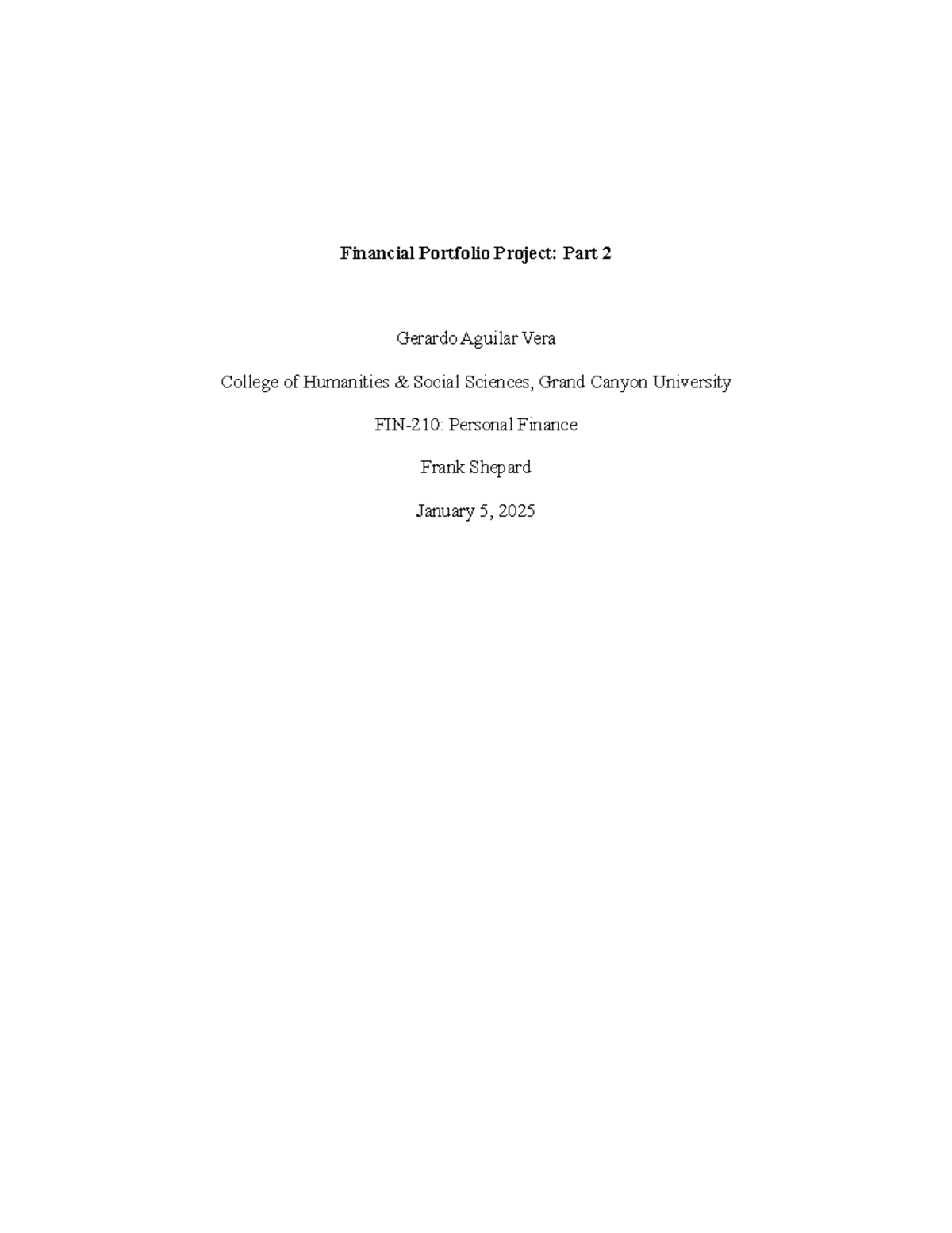 FIN-210: Financial Portfolio Project - Part 2 Analysis - Studocu