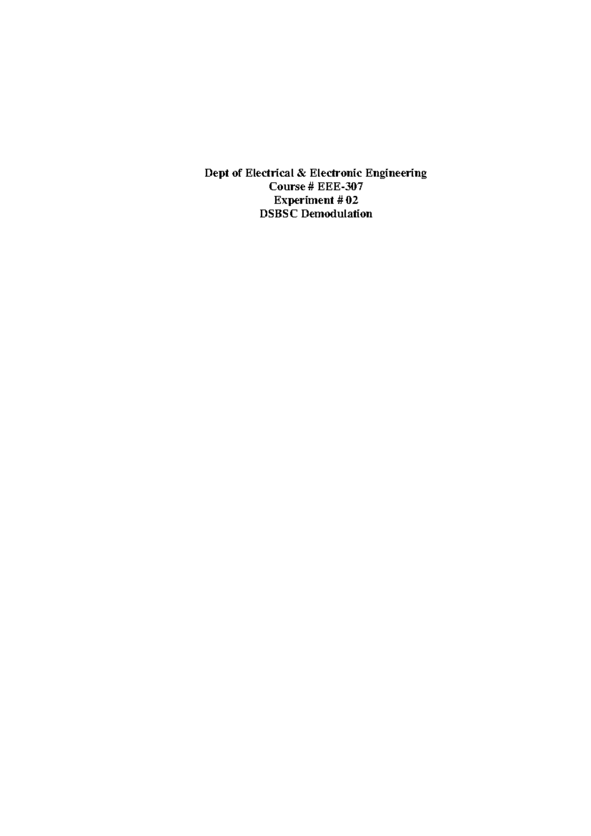 Experiment 02 - DSBSC demodulation lab manual for electrical engineering - Studocu