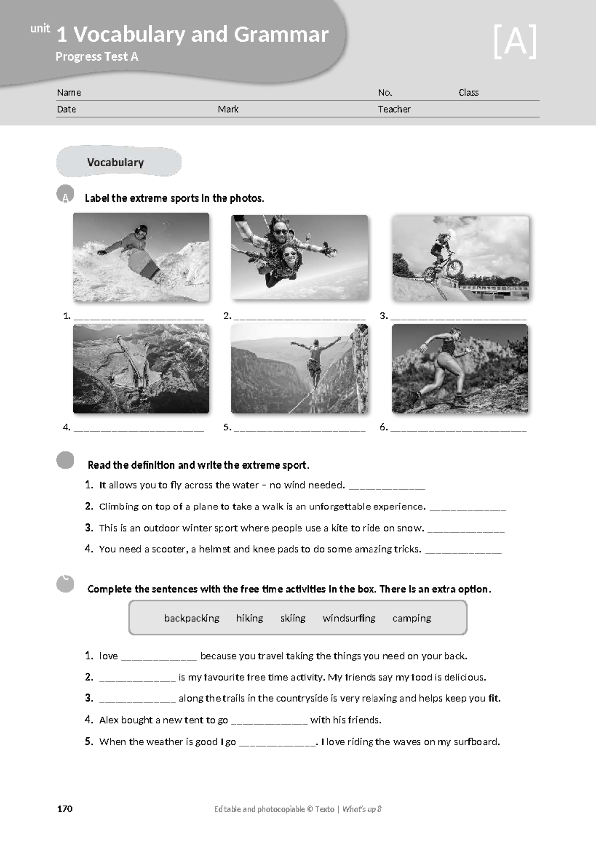 Unit 1 Vocabulary & Grammar - Progress Test A (Page 170) - Studocu
