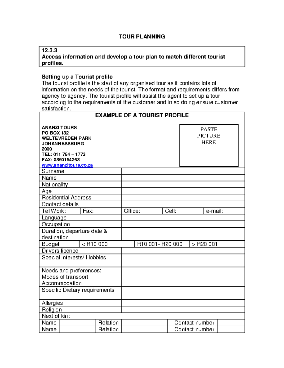 Tour Planning & Itinerary Creation for Tourism Studies (TST 202) - Studocu