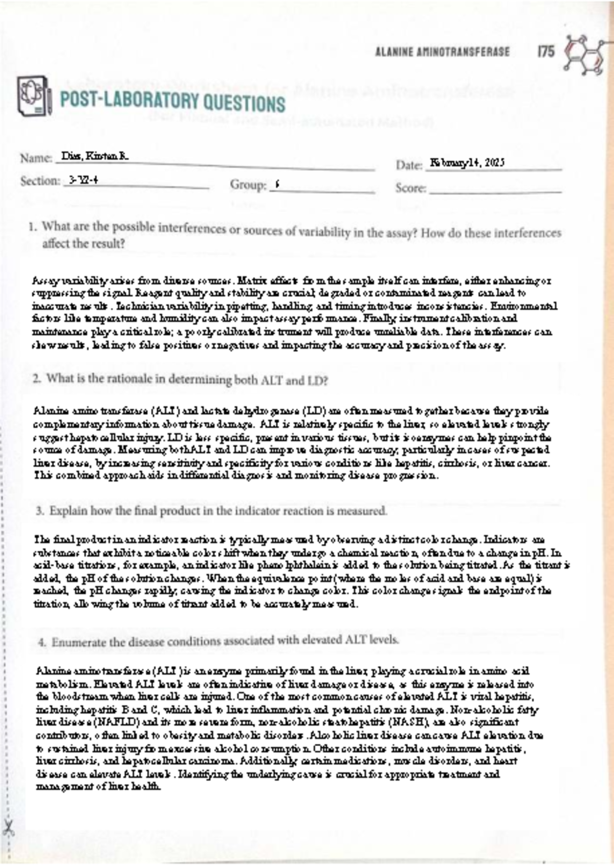 POST- Lab Questions 2: Assay Variability & ALT/LD Analysis - Studocu