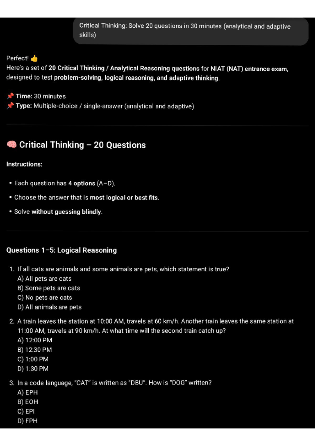 NAT Exam Sec 2: 20 Critical Thinking Questions in 30 Minutes - Studocu
