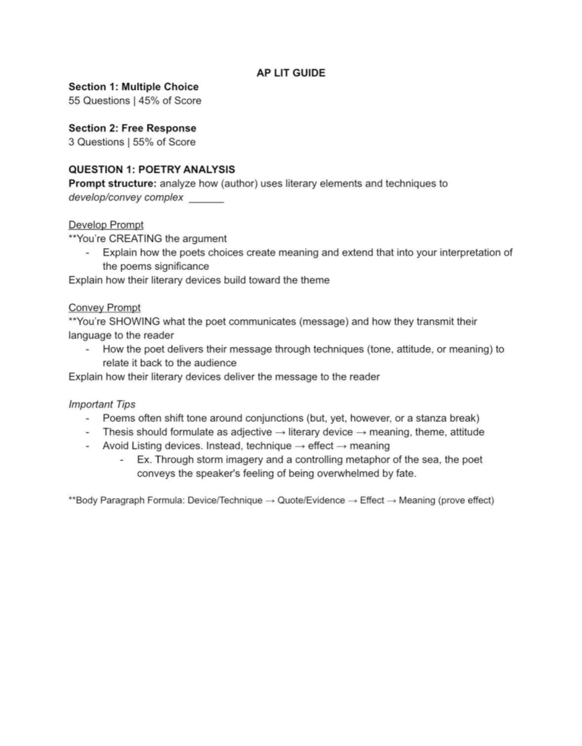 AP LIT ESSAY GUIDE: Poetry Analysis & Free Response Tips - Studocu