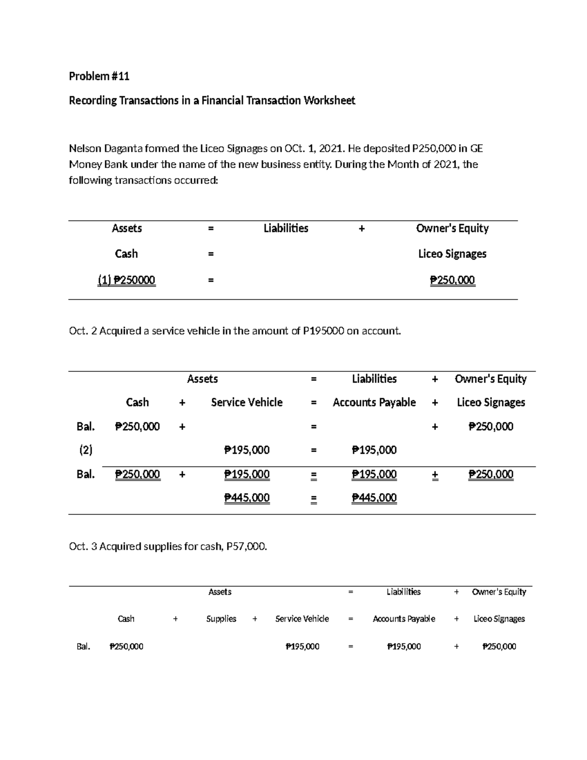 Financial Transactions Worksheet: Liceo Signages Case Study - Studocu