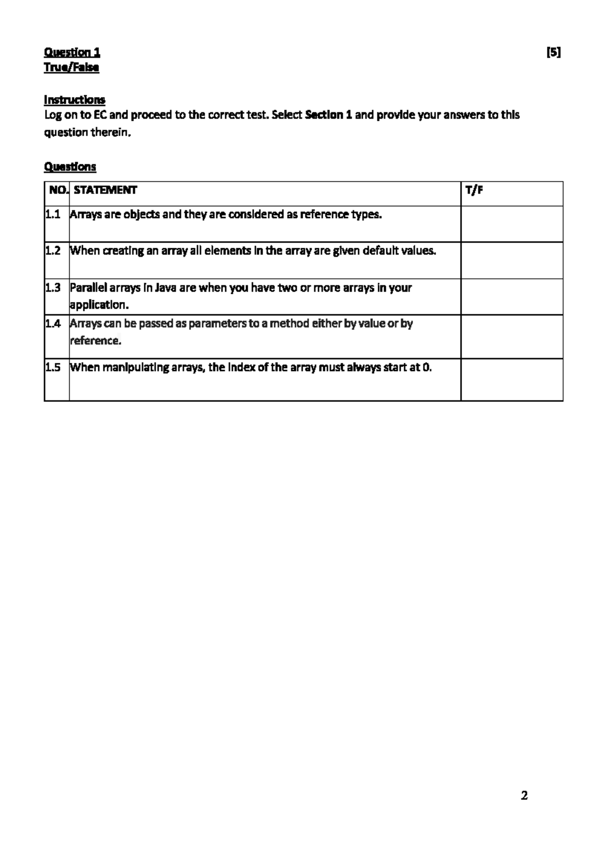 PPB 101 - Question Paper Part 1: Arrays & Methods Exam - Studocu