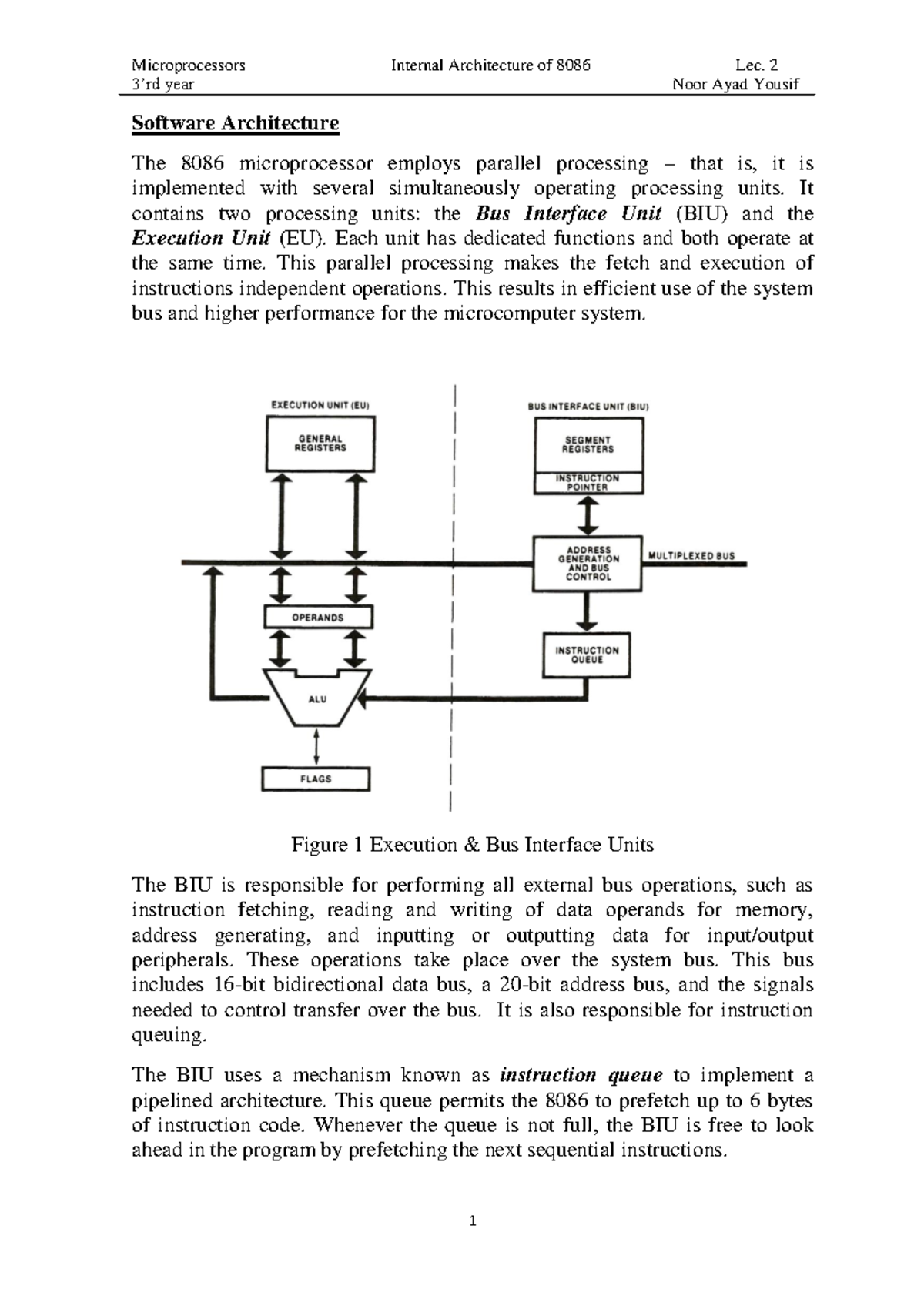 Lec. 2: Internal Architecture of 8086 Microprocessor - Noor Ayad Yousif - Studocu