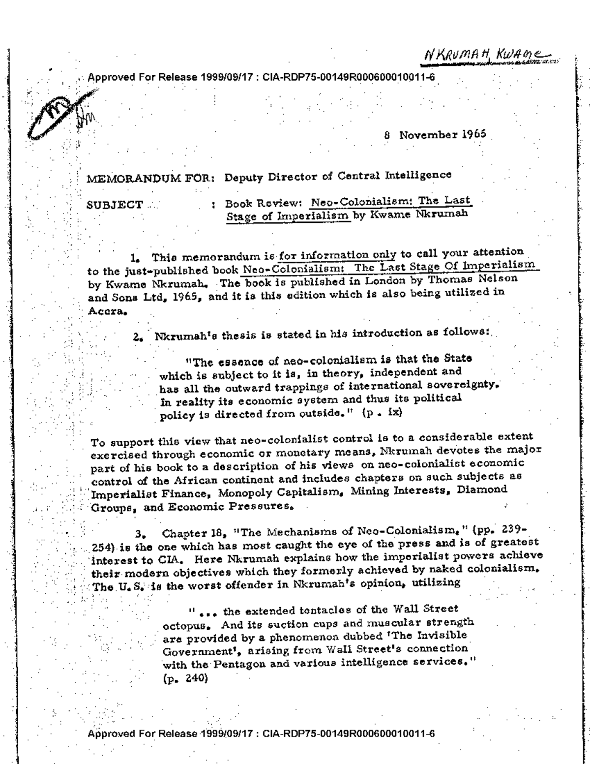 CIA RDP75 00149 R000600010011 6 - NKRUMAH KWAME Approved For Release 8 ...