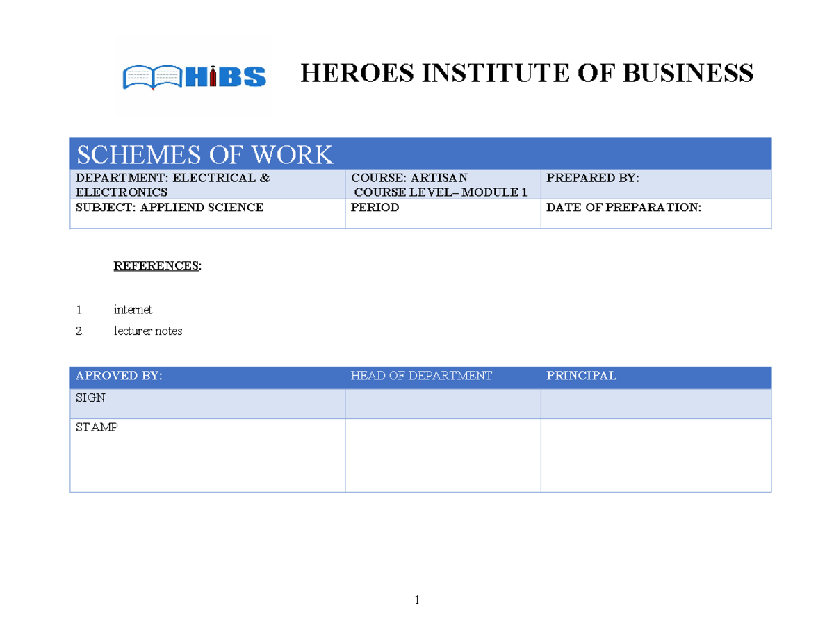 HEROES INSTITUTE OF BUSINESS: APPLIED SCIENCE SCHEMES OF WORK - Studocu