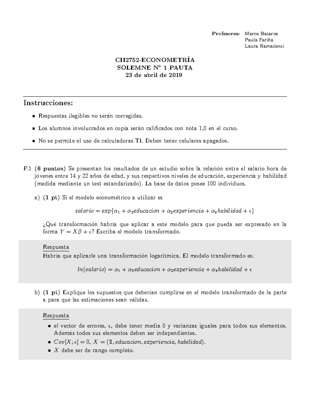 Econo 2019-I S1: SOLEMNE No 1 - Análisis de Modelos Económicos - Studocu