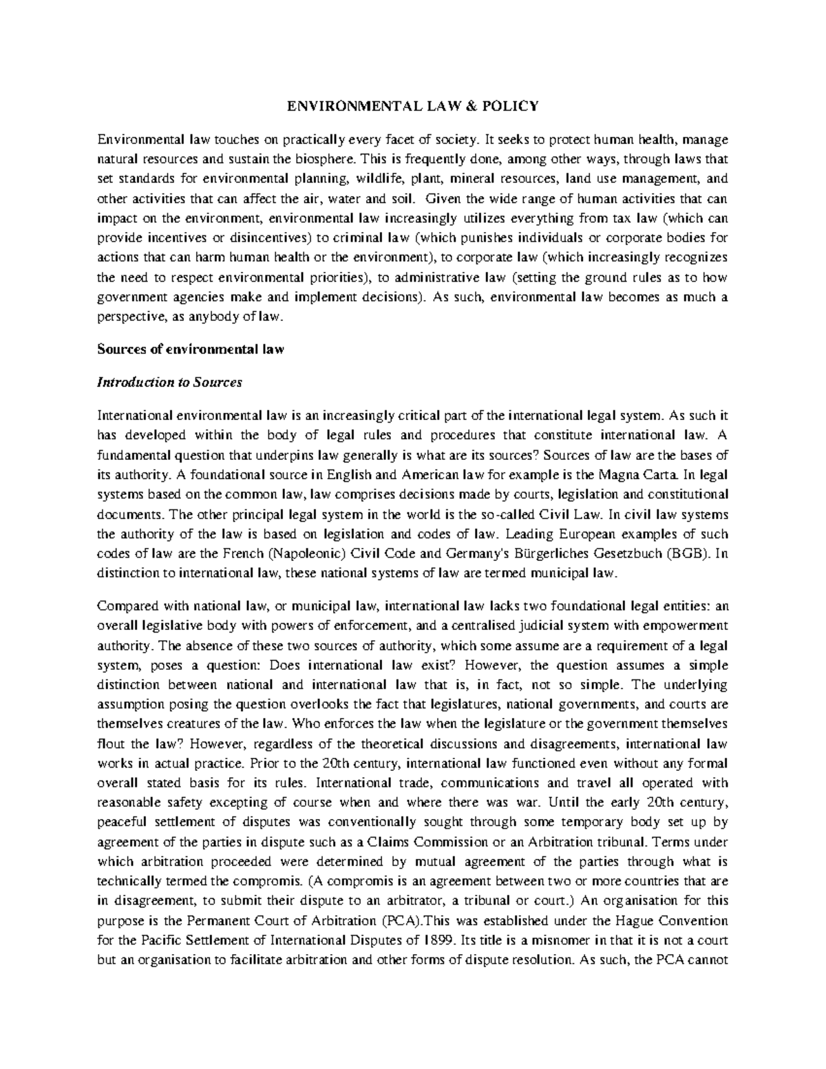 Environmental Law Notes - ENVIRONMENTAL LAW & POLICY Environmental law ...