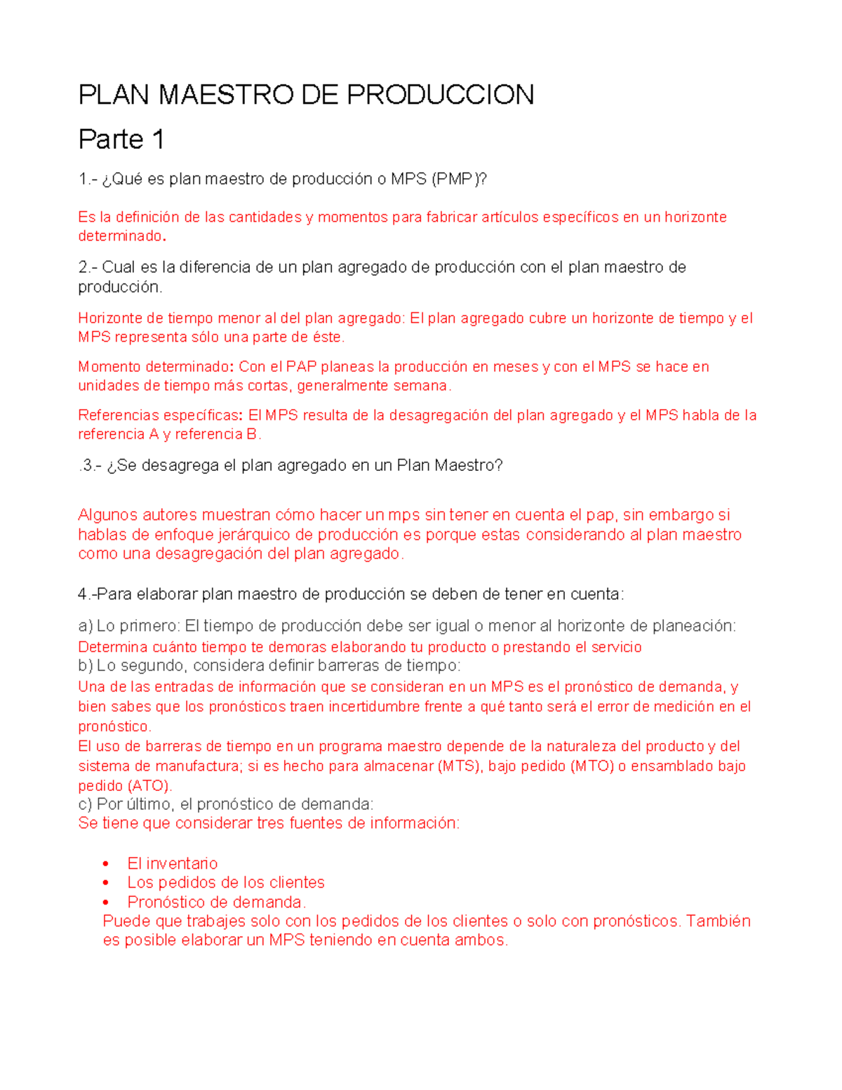 Plan Maestro de Producción (MPS): Guía Completa y Ejercicios - Studocu