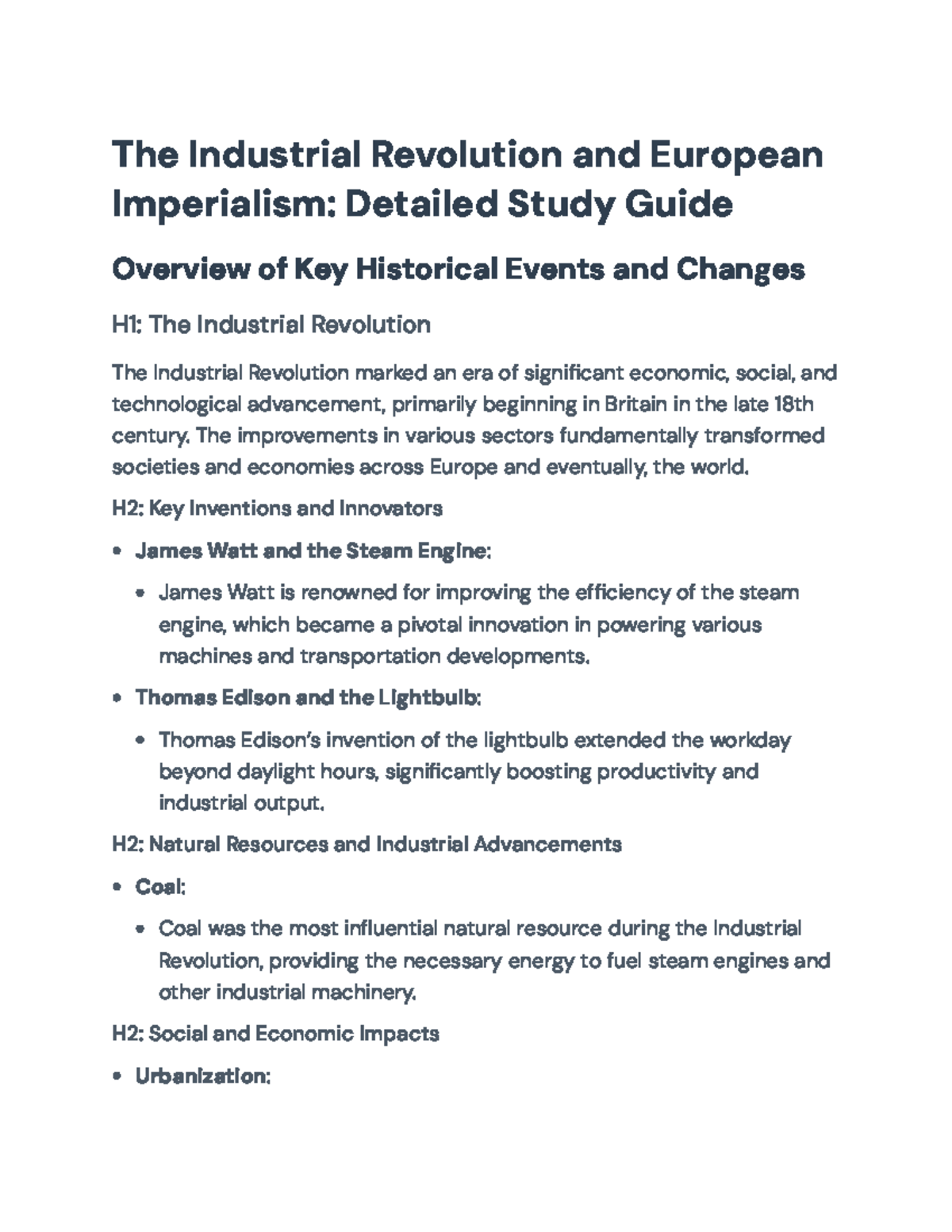 Industrial Revolution and European Imperialism: Detailed Study Guide ...