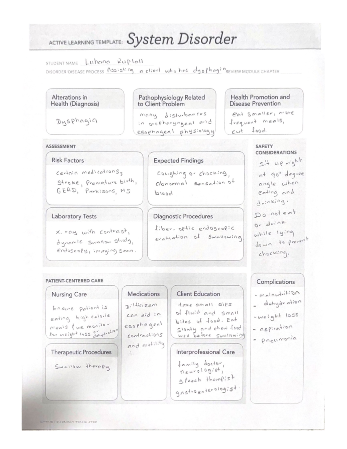 Dysphagia template - ACTIVE LEARNING TEMPLATE: System Disorder STUDENT ...