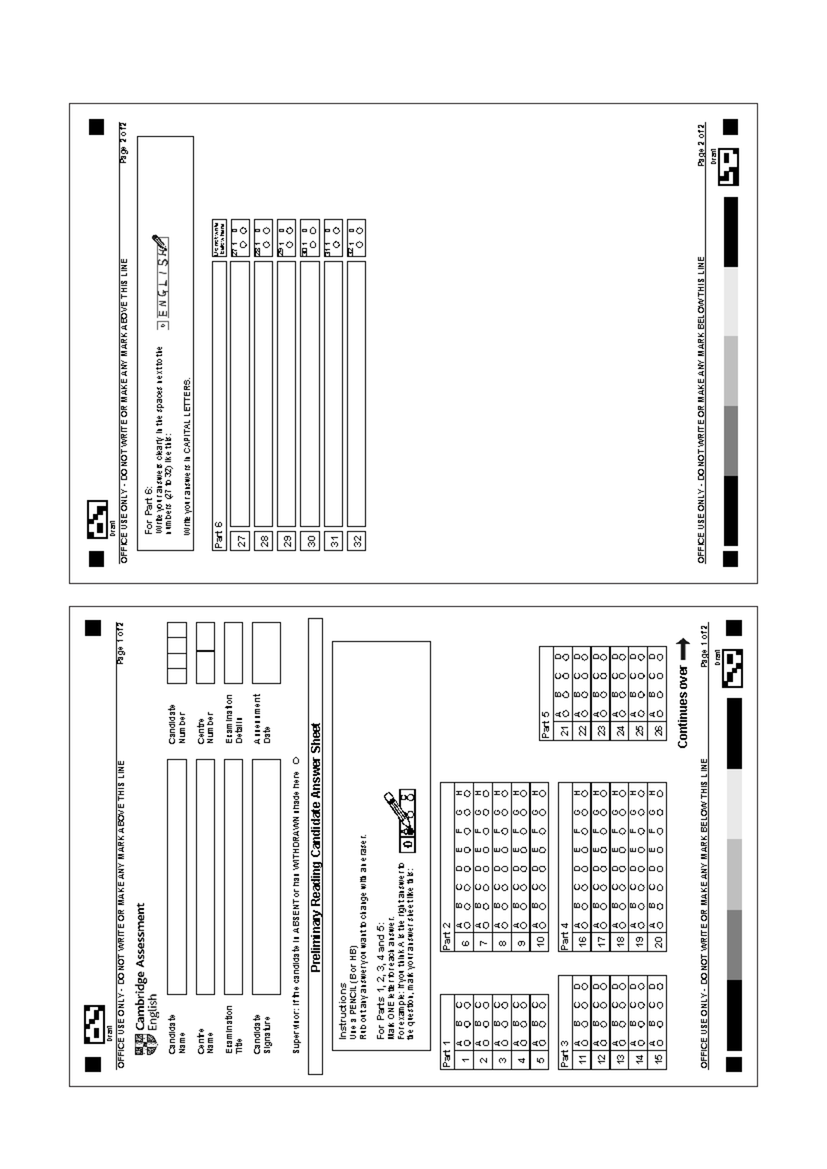 Preliminary Reading PET Answer Sheet Instructions and Format - Studocu