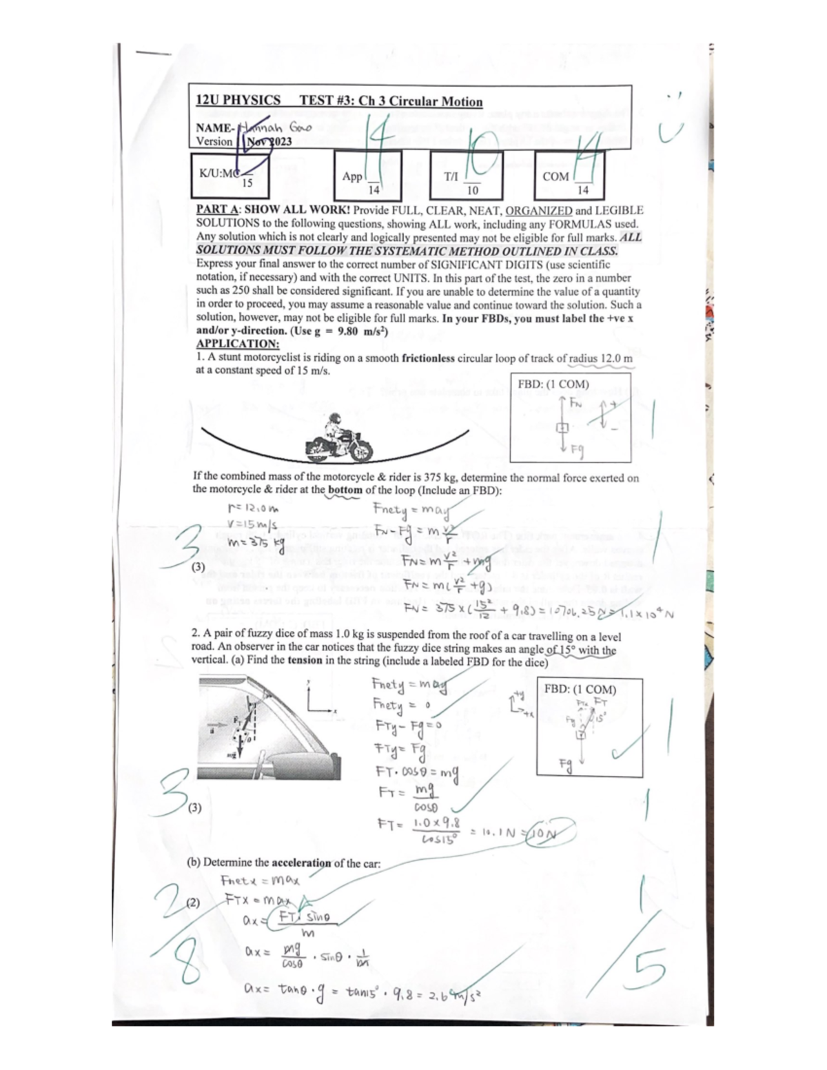 Test 3 - 12U Physics Circular Motion Concepts and Problem Solutions ...