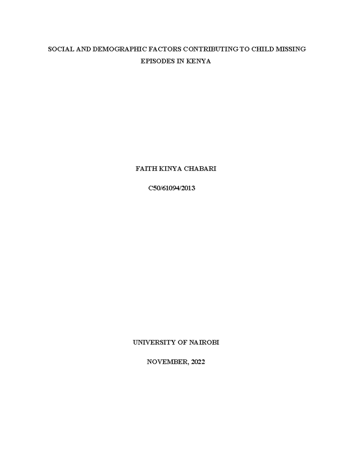 SOC 101: Social & Demographic Factors in Child Missing Episodes in ...