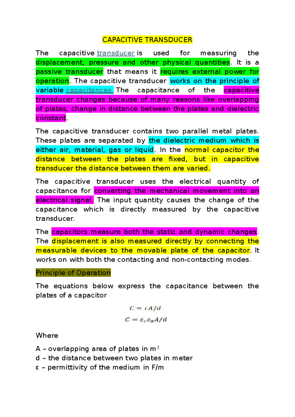 CAP 101: Capacitive Transducer Overview and Applications - Studocu