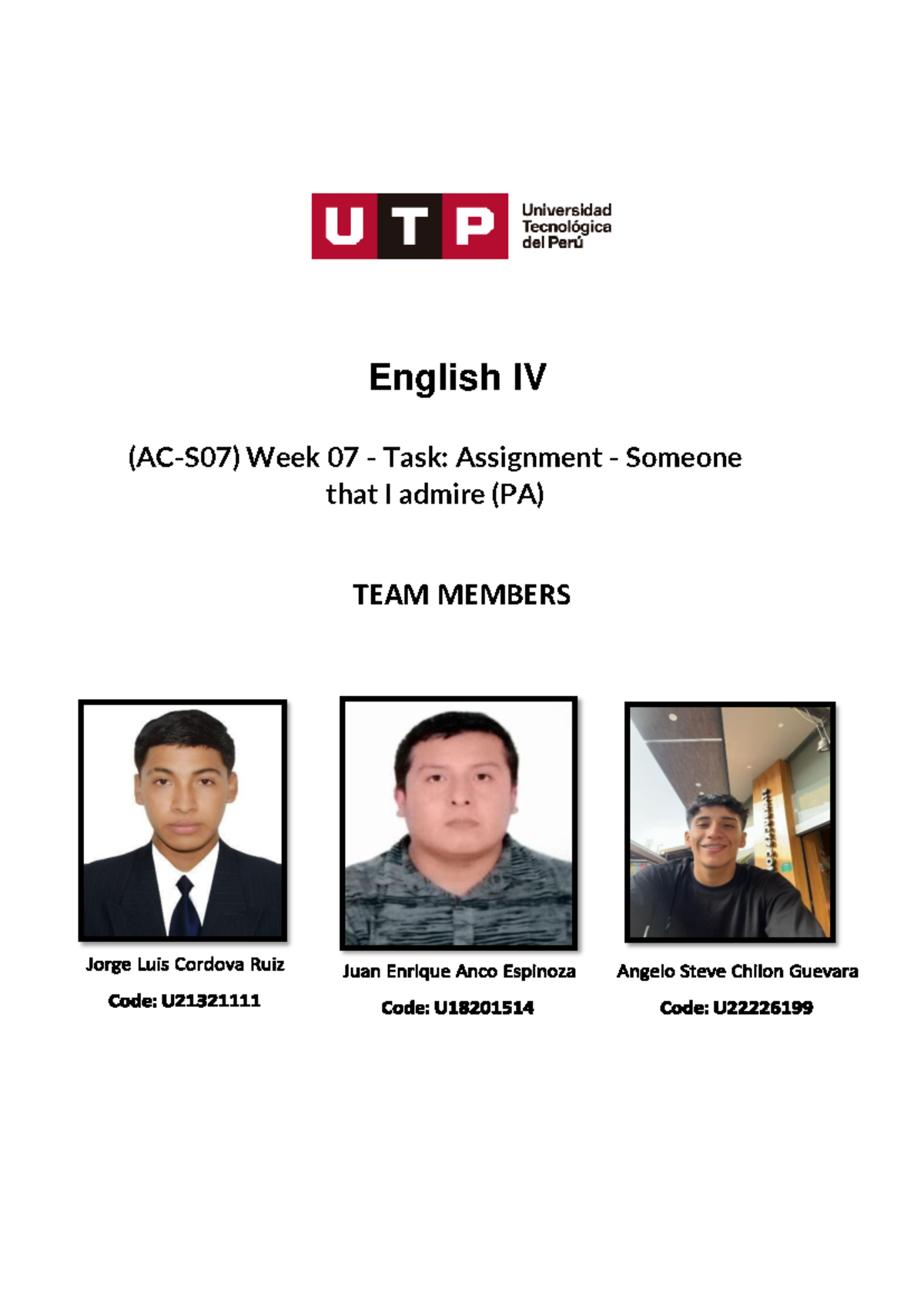 Someone that I admire (PA) - English IV (AC-S07) Week 07 - Task ...