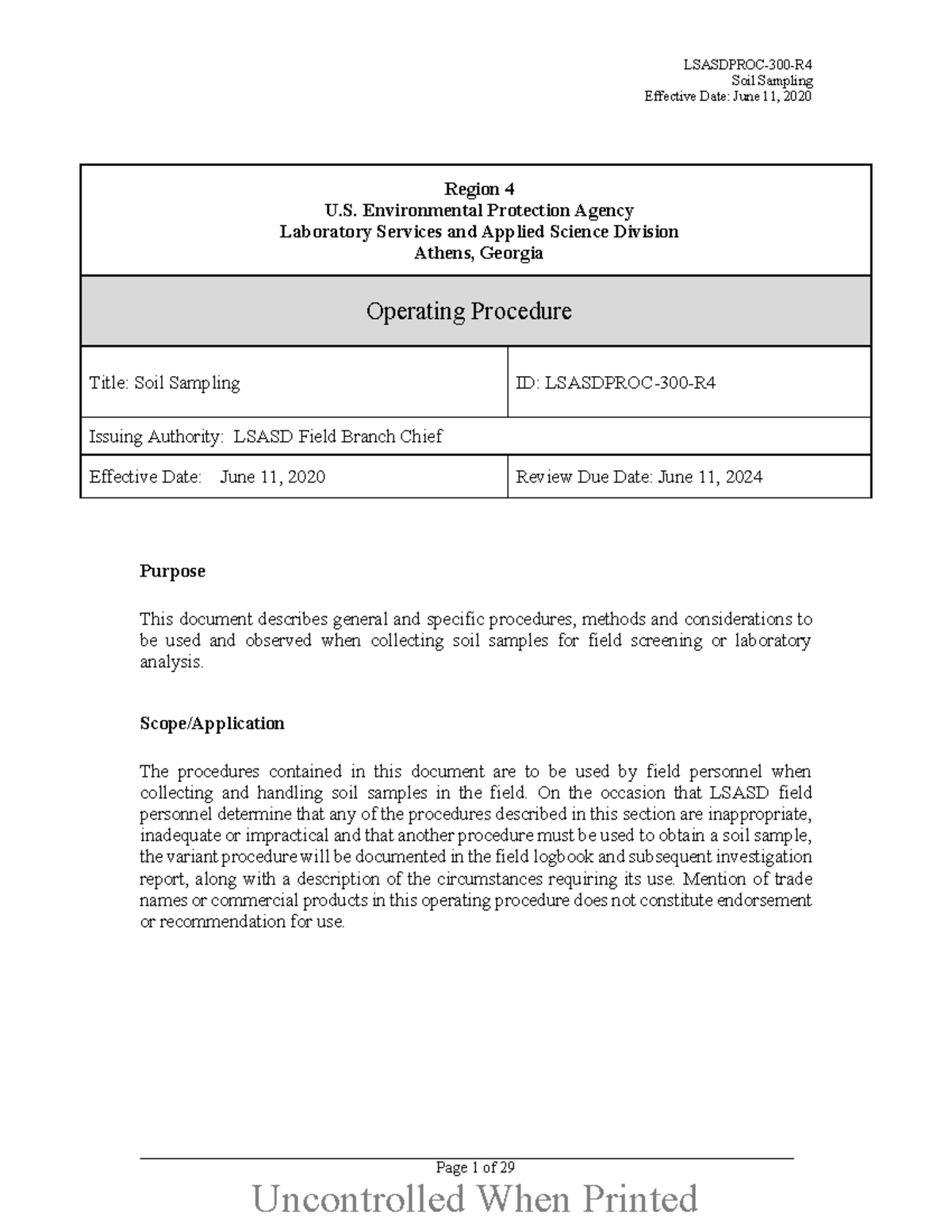 Soil Sampling Procedures and Guidelines - Exam Document - Studocu