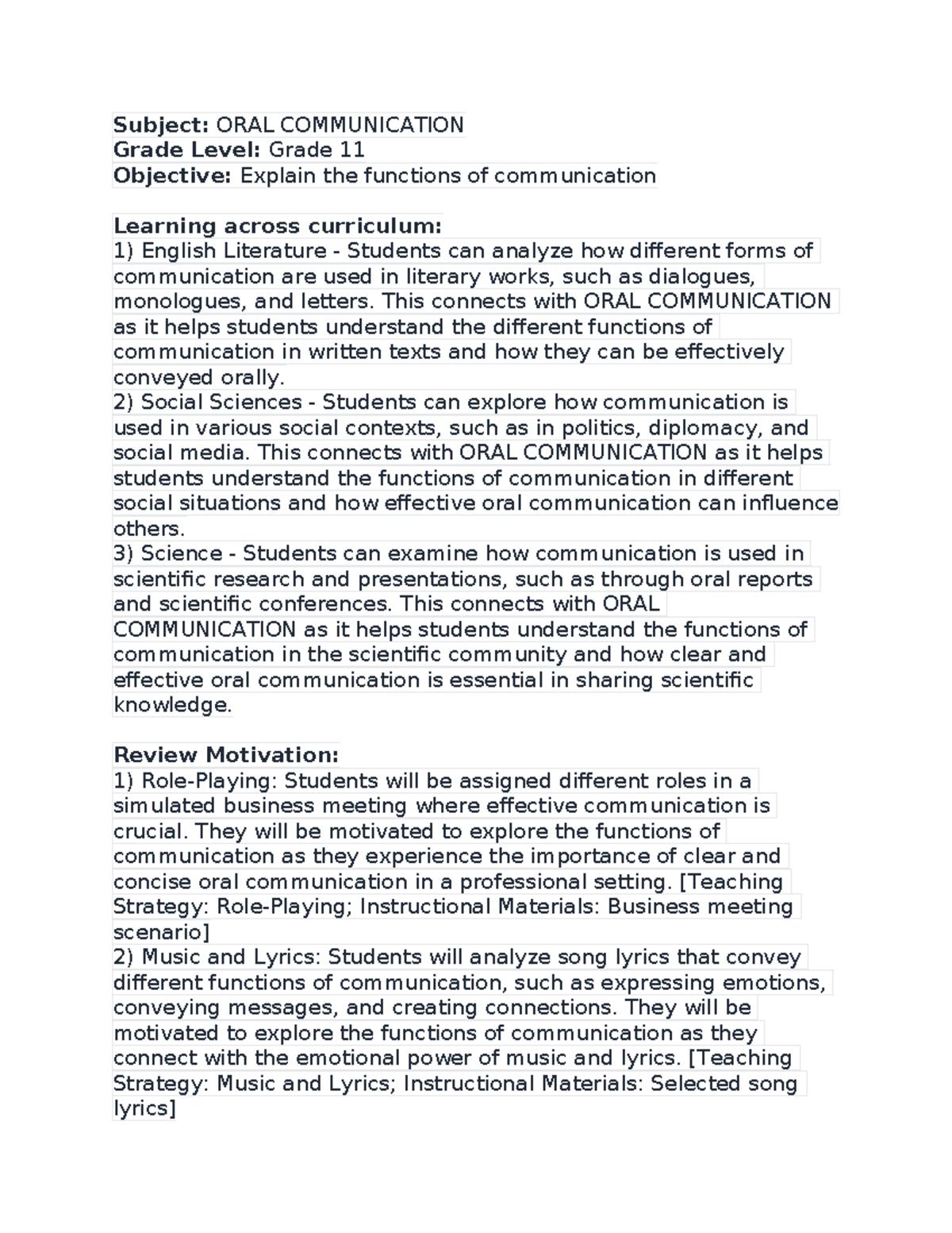 DLP Draft PPg at OC - n/a - Subject: ORAL COMMUNICATION Grade Level ...