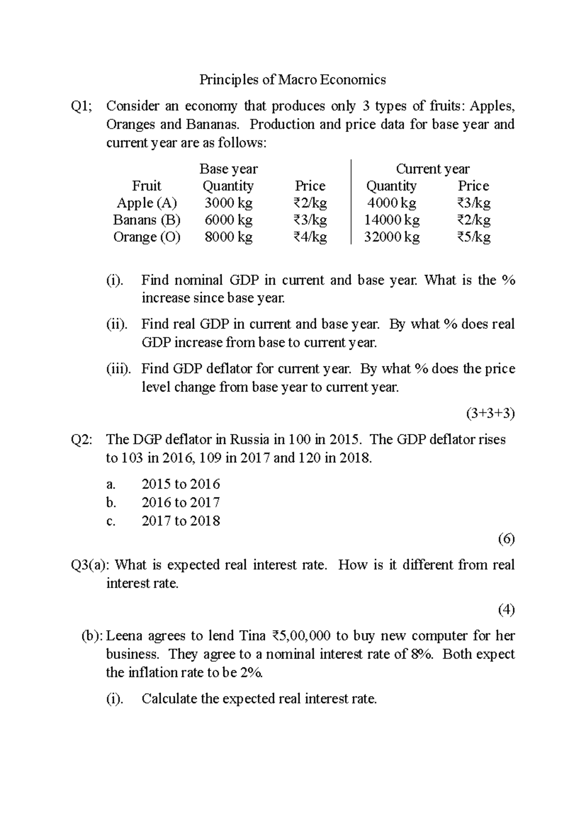 Principles of Macro Economics: GDP Analysis and Real Interest Rates ...
