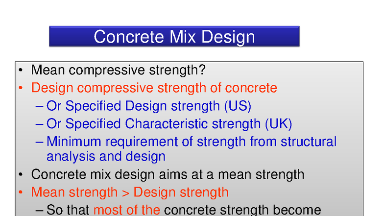 Concrete Mix Design: Mean Compressive Strength Analysis (ENG 101) - Studocu