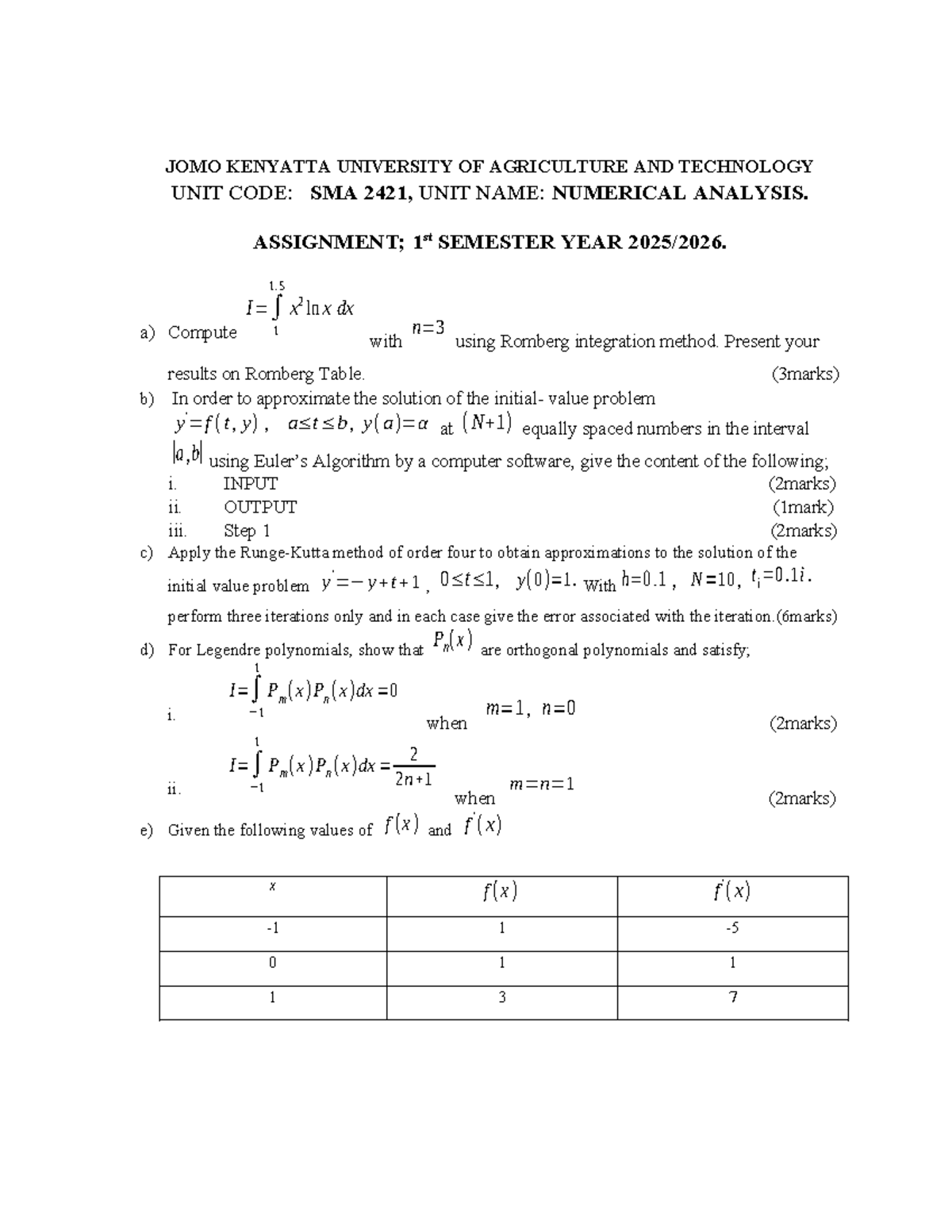 Numerical Analysis Assignment - SMA 2421, 1st Semester Year 1 - Studocu